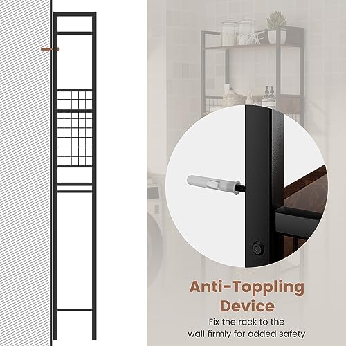 Giantex Over-The-Toilet Storage Shelf, 3-Tier Bathroom Space Saver with 3 Hooks, Industrial Tower Rack for Restroom, Kitchen, Freestanding Bathroom Organizer (Rustic Brown)