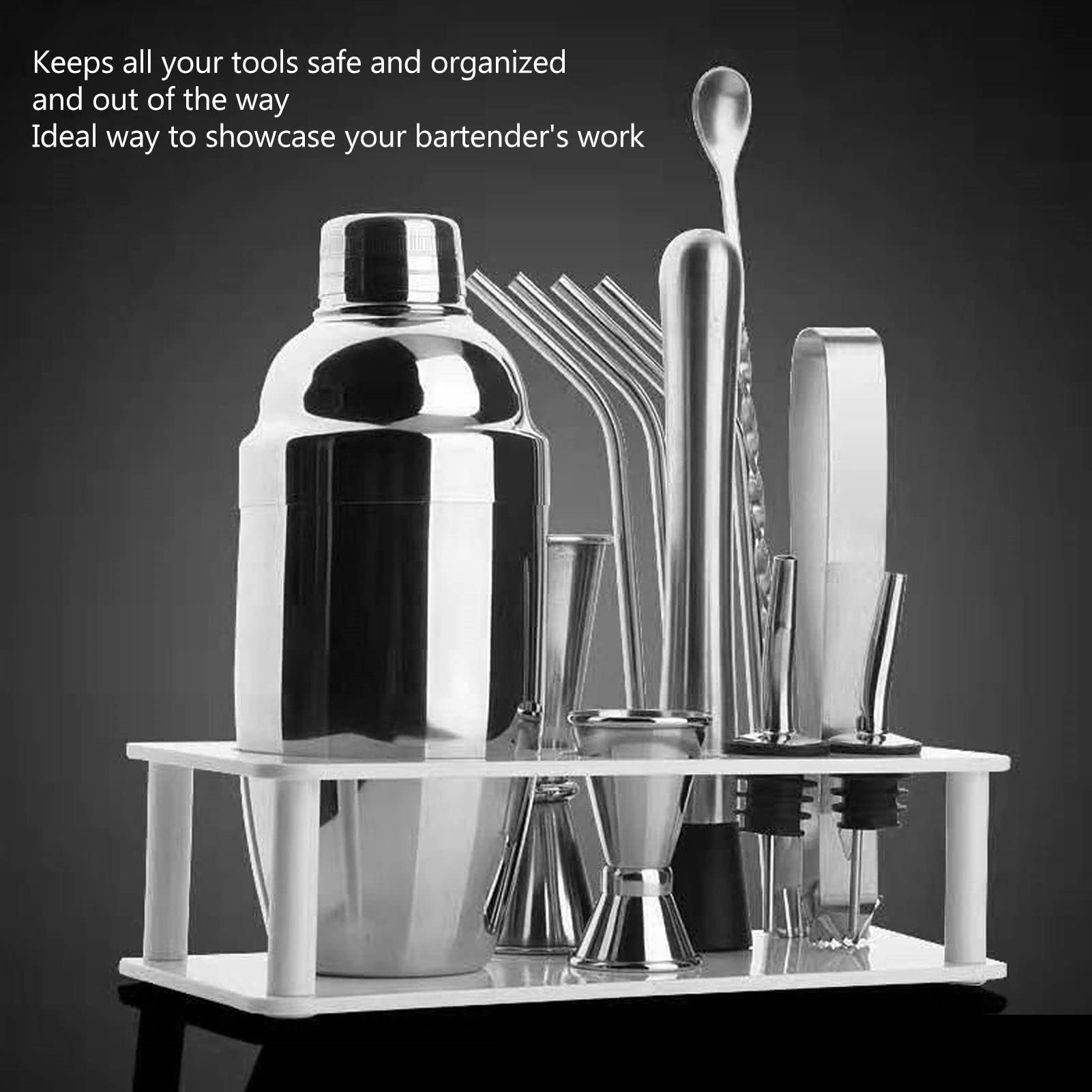 Bartender Kit Stand, Professional Cocktail Shaker Set Stand for Cocktail Lovers Plastic Bartending Tool Holder for Bar Home White(L)