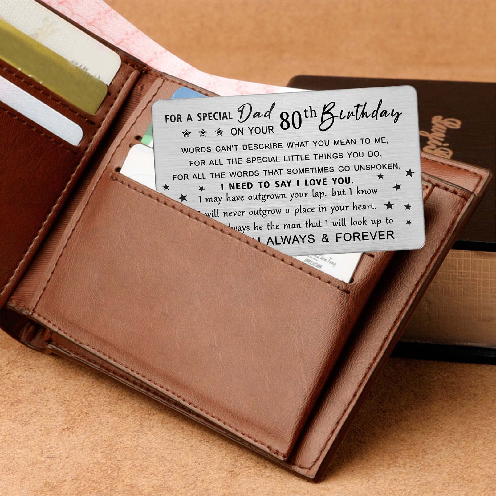 DEGASKEN Dad 80th Birthday Card - Happy 80 Year Old Bday Dad Gifts - Dad 80th Birthday Decorations for Men, Personalized Engraved Wallet Card