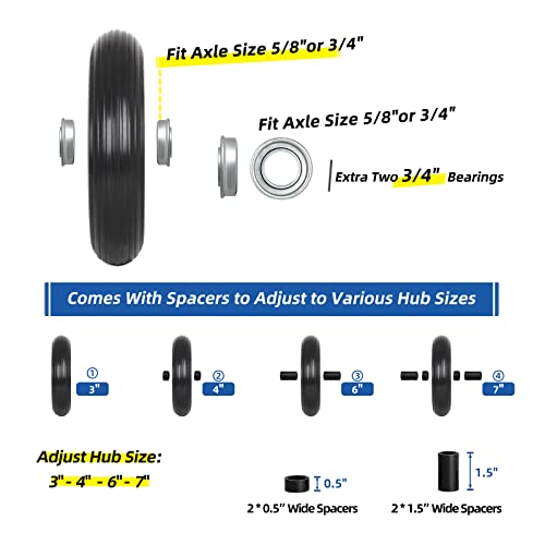 GICOOL 14.5-Inch Wheelbarrow Tire, 3.50-8" Flat-free Solid Tire and Wheel with 5/8" Axle Bore Hole, 3" -6" Centered Hub for Wheelbarrow Gorilla Cart Trolley Dolly Lawn Mover Go Kart Replacement