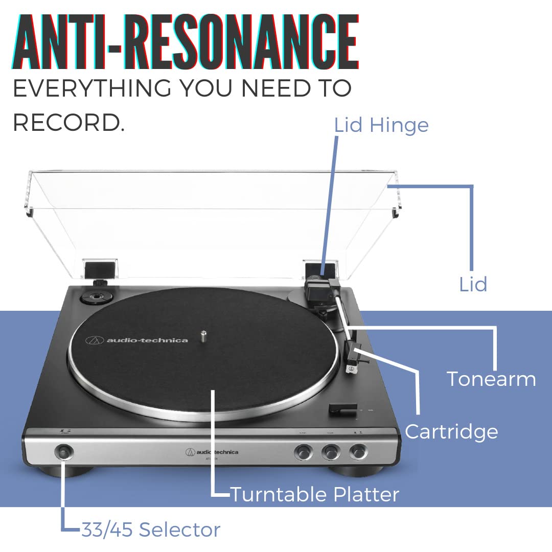 Audio-Technica AT-LP60X Gunmetal Fully Automatic Belt-Drive Stereo Turntable Bundle with Studio Monitor Pair and Vinyl Record Care System Package (3 Items)