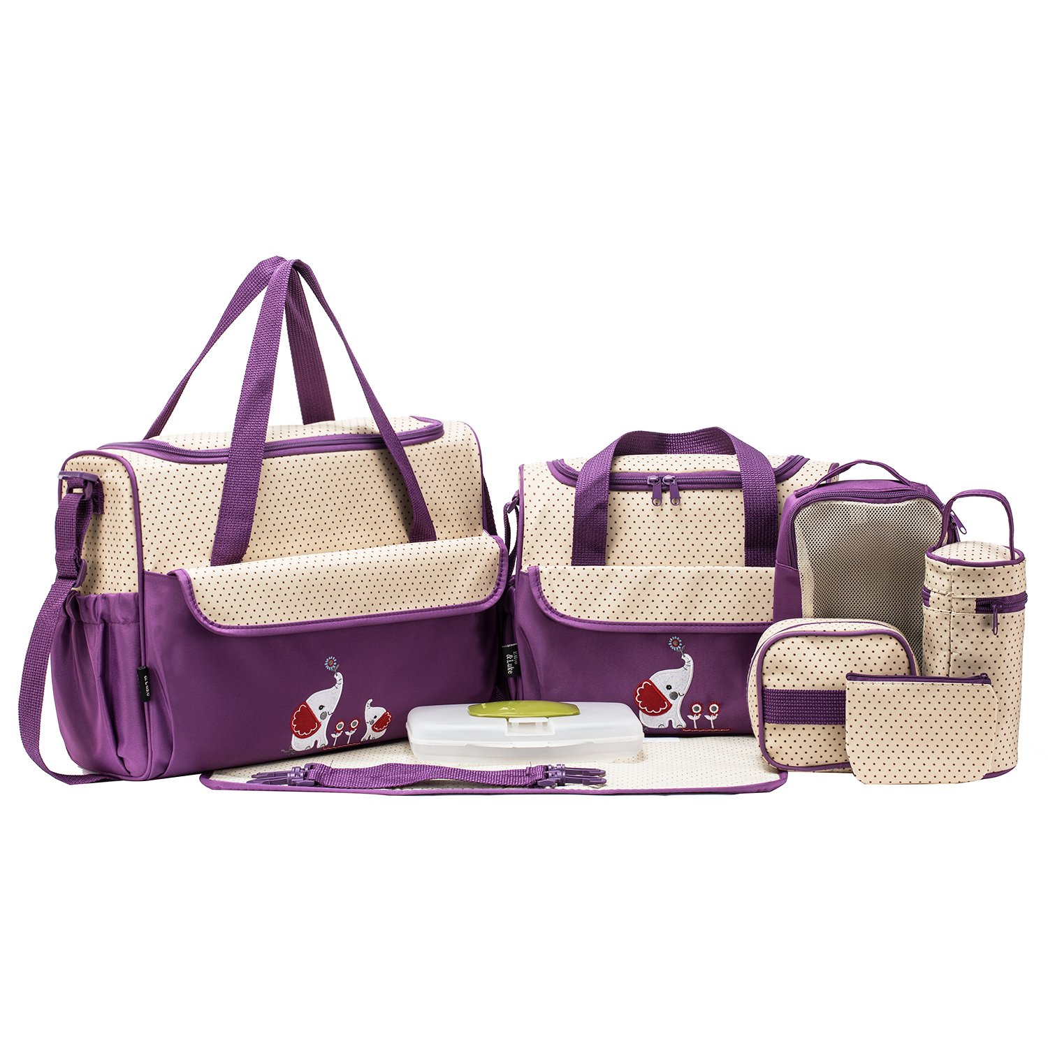 SoHo Animals Diaper Tote Bag 10Pc, ElephantsPurple