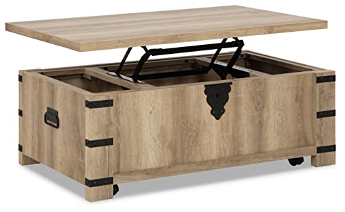 Signature Design by Ashley Calaboro Casual Lift-Top Rustic Coffee Table, Light Brown & Black