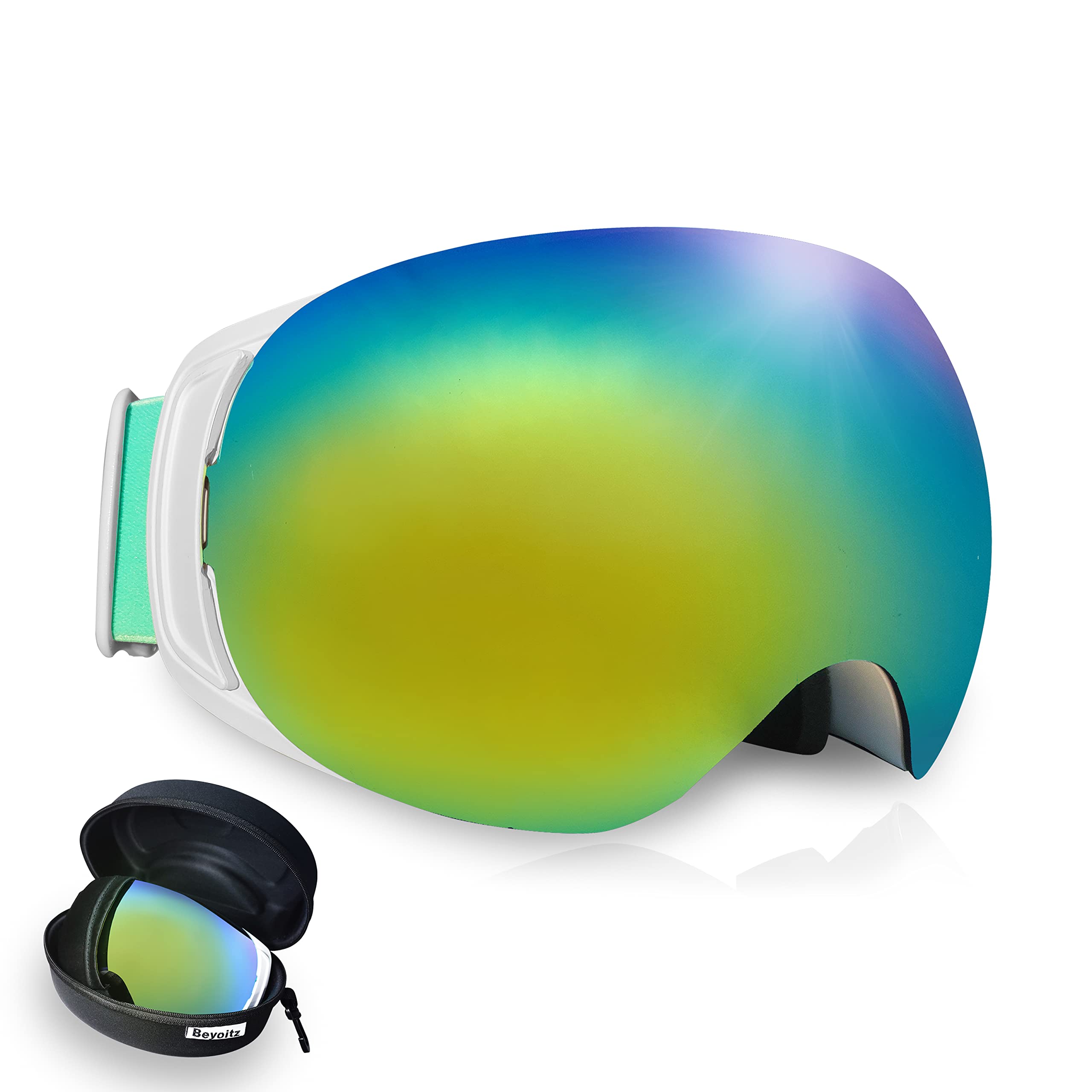 Beyoitz Ski Goggles OTG Snow Goggles Interchangeable Lens with UV Protection Snowboard Goggle for Men & Women Adults