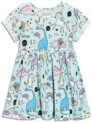 Toddler Girl's Dinosaur Summer Dresses Clothes,Short Sleeve Casual Outfits 4t Blue