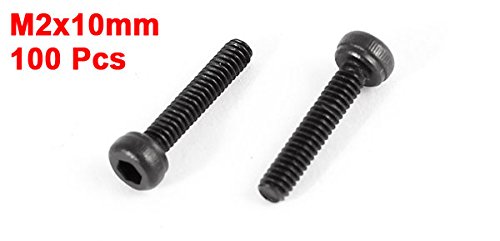uxcell 100 Pcs 12.9 Steel Alloy Countersunk Hex Socket Knurled Pan Head Bolt Screw M2x10mm Black