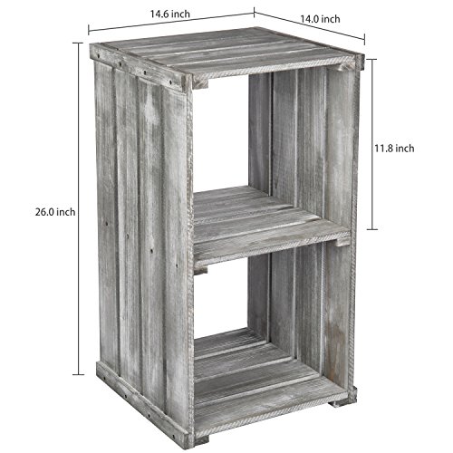 MyGift 2 Tier Rustic Dark Gray Wood Crate Design Storage Shelf Organizer Cubby, Small Bookcase Shelving Unit, Side Accent Table Nightstand with Shelves