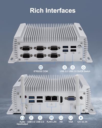 BASOARO Industrial Mini PC Windows 10, Fanless Desktop PC, Core i7 4500U, 8GB RAM 256GB SSD, 2 Gigabit Ethernet, HD, VGA, RS232/RS485 COM Port, 4 USB3.0, 4 USB2.0, WiFi, BT