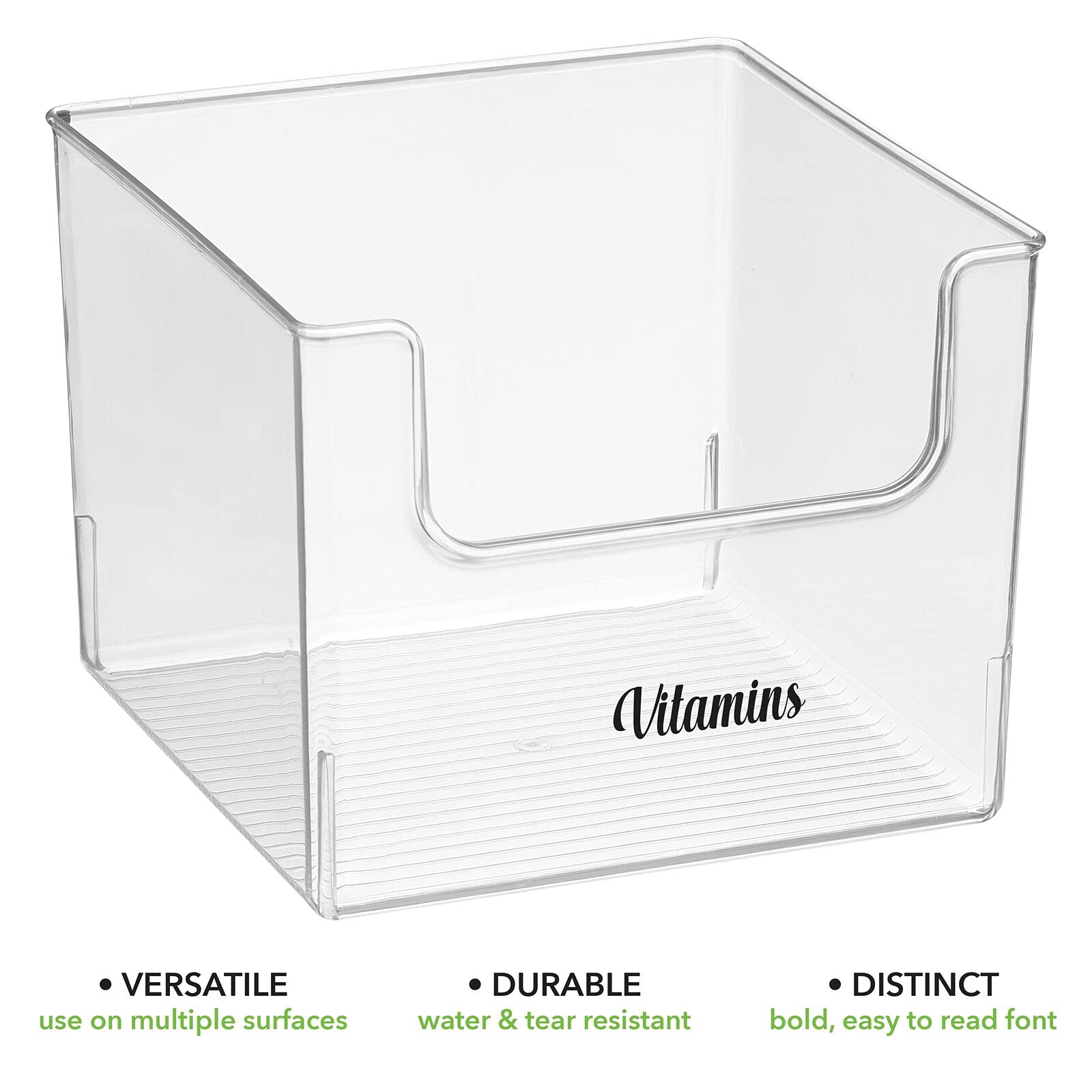 mDesign Deep Plastic Home Storage Organizer Bin - Container for Bathroom - Open Front Design - 8 Bins + 32 Labels - Clear
