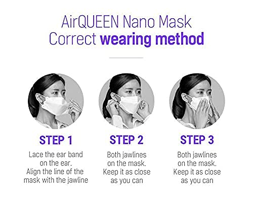 Black AirQueen Nano Fiber Filter Face Safety Mask for Adult, Individually Packaged, Made in Korea [Pack of 10]