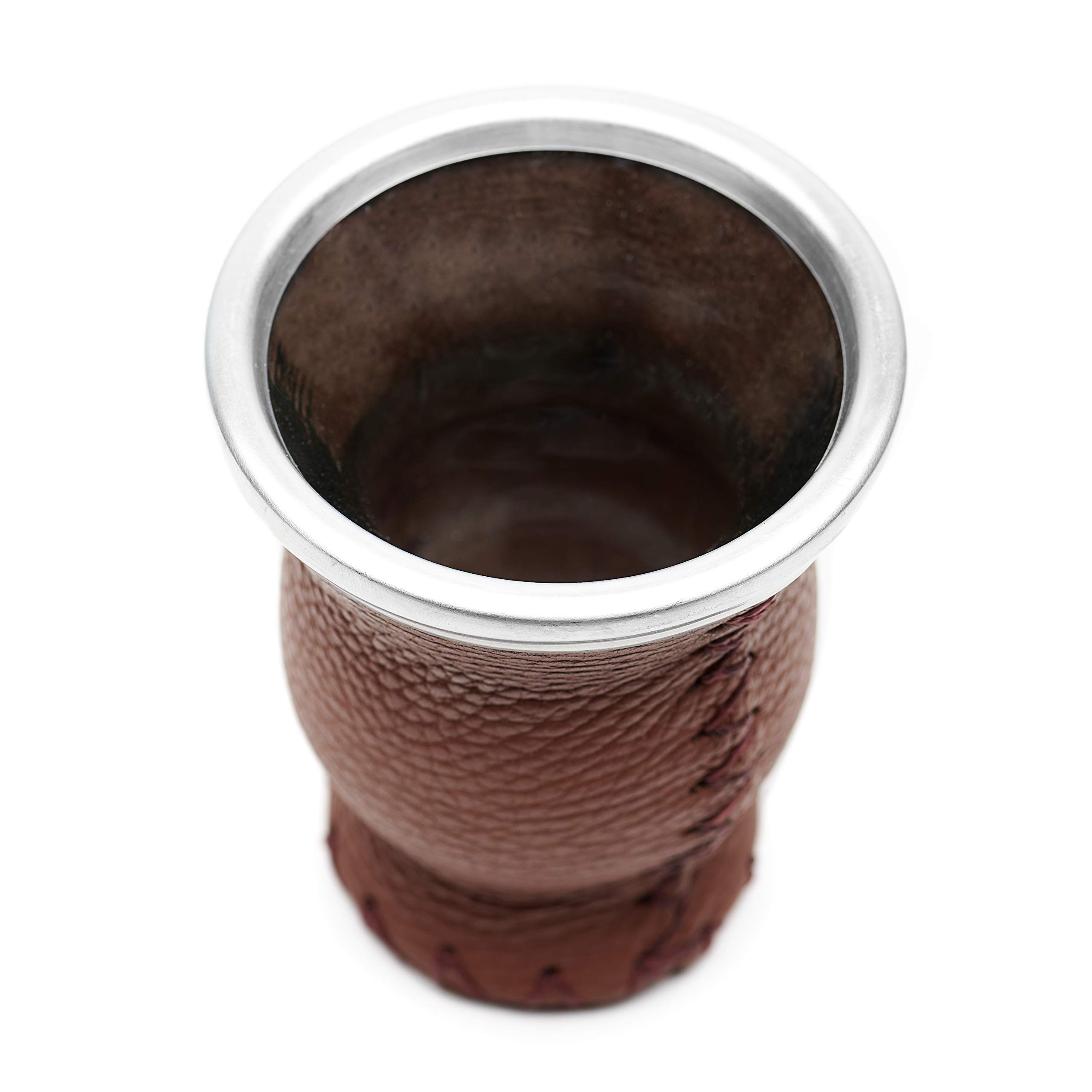 BALIBETOV [New Leather & Glass Yerba Mate Gourd Set (Mate Cup) with Yerba Mate Bombilla (Straw) (Brown)