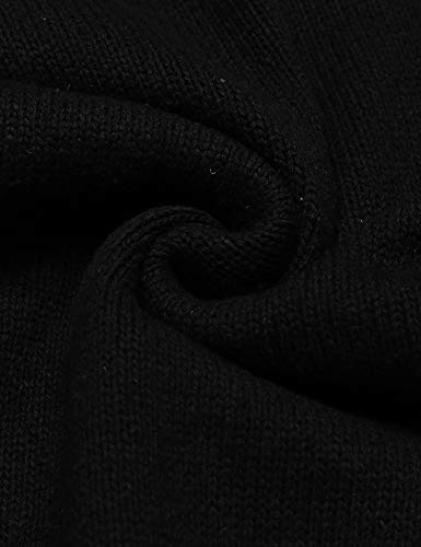 COOFANDY Men's Shawl Collar Sweaters V-Neck Cotton Relaxed Fit Cable Pullover (Black&, Medium)