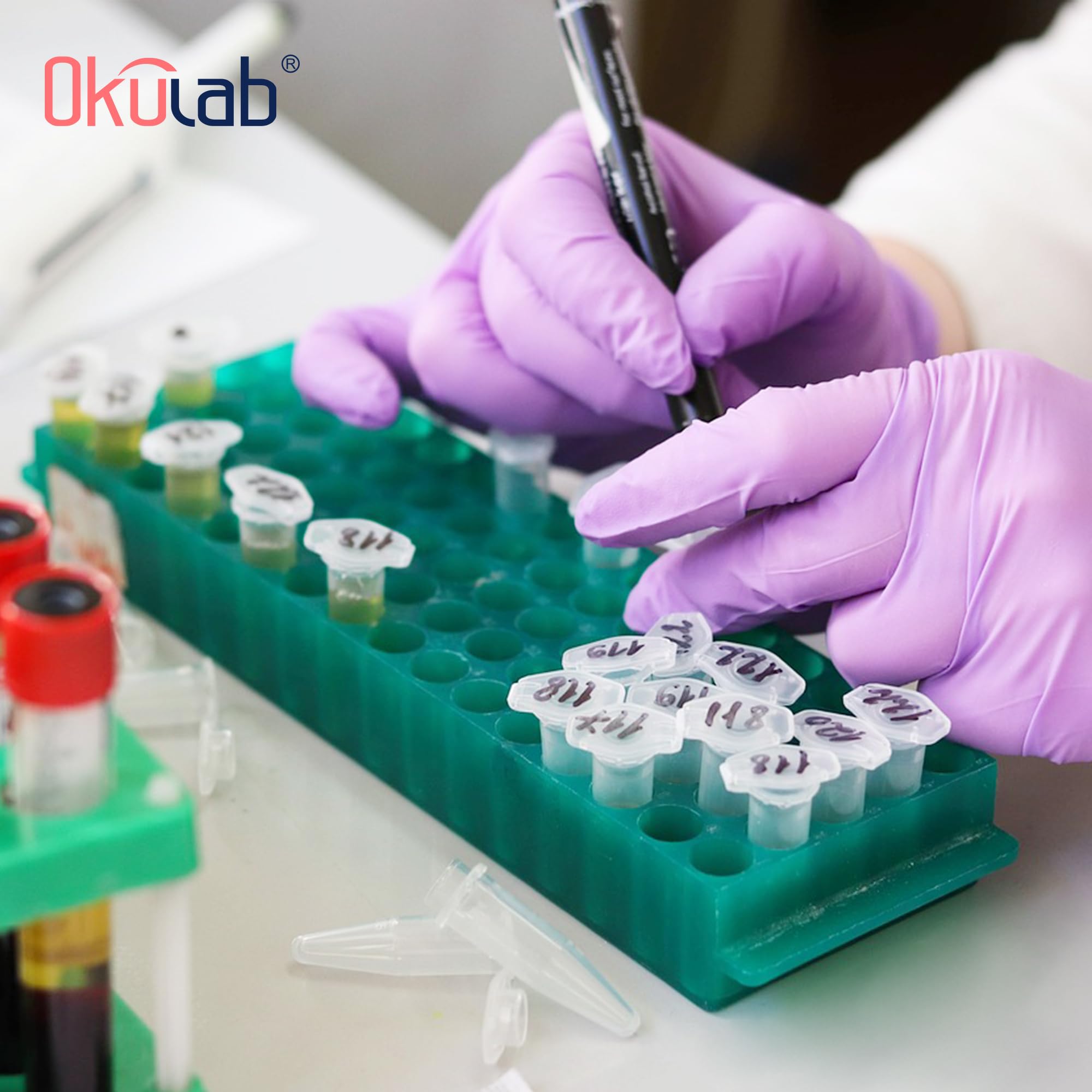 Okulab 50ml Centrifuge Tubes, 25 Pack Conical Gamma Sterile Tubes with Leak-Proof Screw Caps, Printed Graduation with White Writing Area, 30x115mm, CT50A25