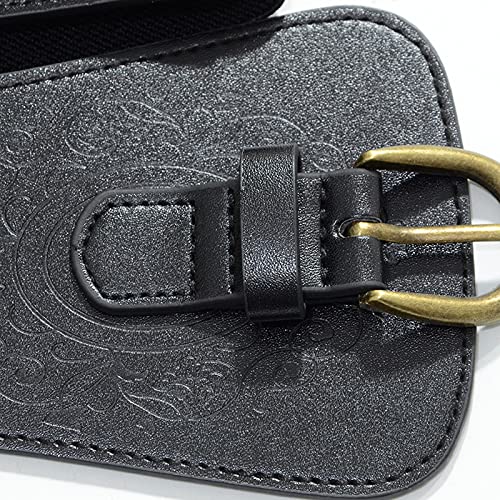 AWOCAN Women Leather PU Elastic Stretchy Corset Cinch Belt Print Retro Cinch Belt Wide Waist Belt (black)