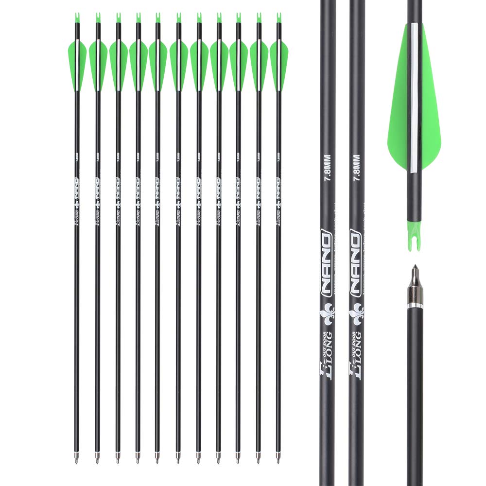Archery Carbon Hunting Arrows for Compound & Recurve Bows - 26 inch Target Practice Bow Arrow - Removable Nock & Tips Points (12 Pack)