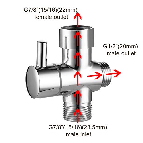 Ciencia Metal T-adapter with Shut-off T Valve, 7/8 or 15/16 and G1/2 3-way Water Tee Connector,for Handheld Toilet Bidet Spray Bathroom,Chrome, DSF006