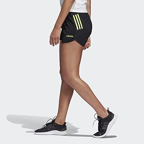adidas Women's Design 2 Move 3-Stripes Knitted Shorts, Black/Signal Green,XL