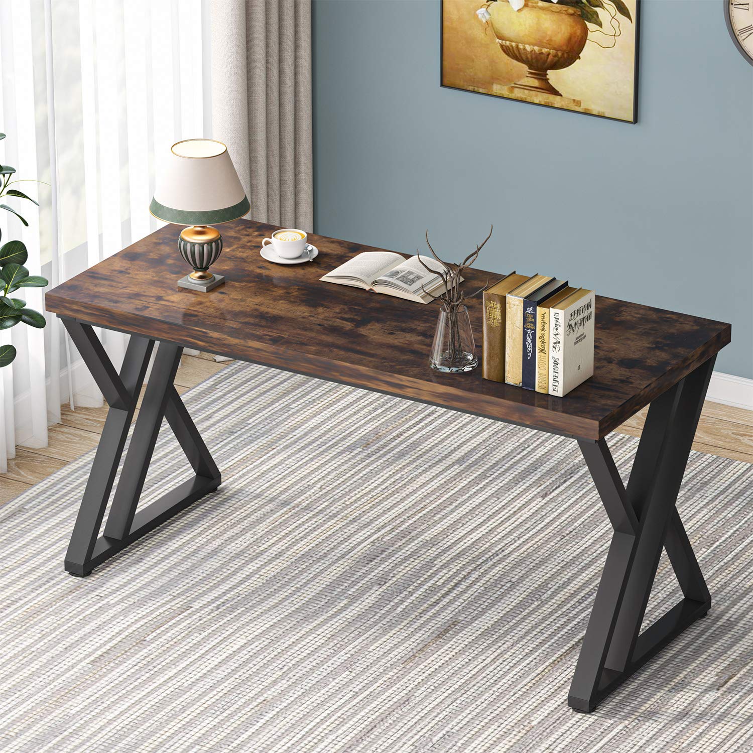 LITTLE TREE 55 Inch Large Simple Industrial Computer Desk Study Writing Table Home Office Workstation,Rustic Brown