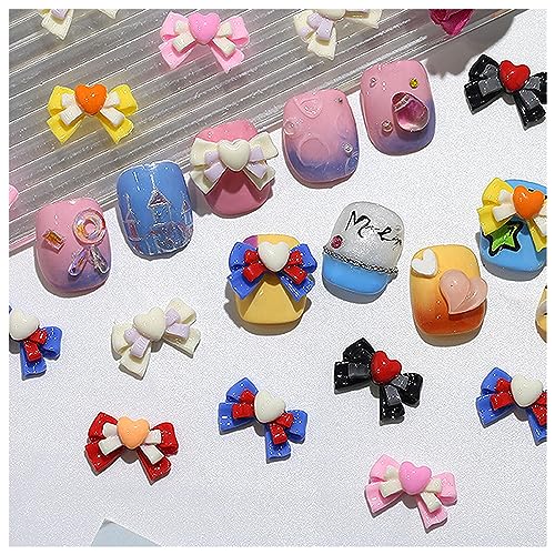 Bow Tie Nail Charms for Acrylic Nails,70PCS Girl Cute Resin Nail Rhinestones Decoration,Nail Jewels Y2K Accessories for Nail Art Supplies Manicure Craft DIY BBATT-HAPPY
