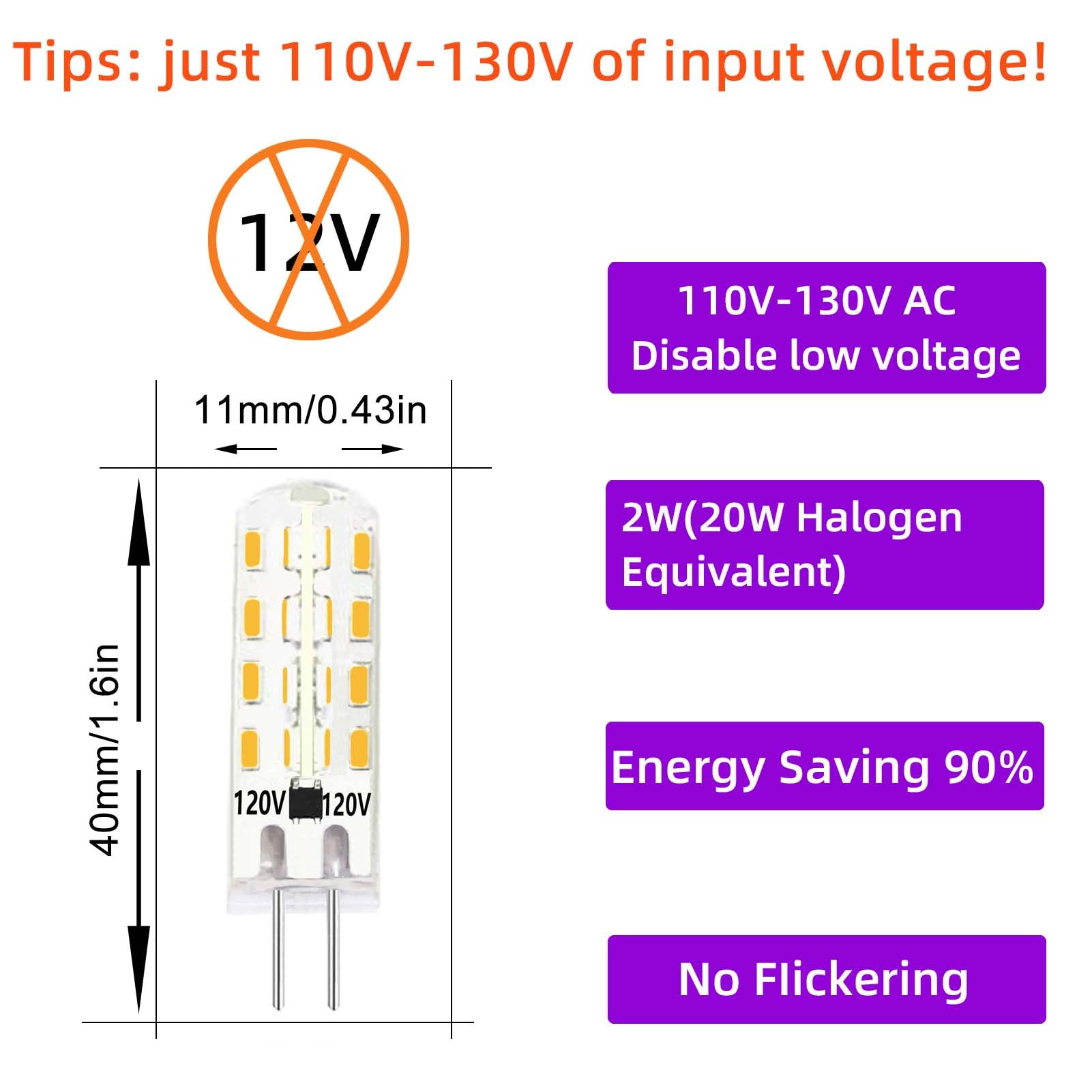 LIENNGKE G4 AC 120V Led Light Bulb 2W Equivalent to 20W Warm White 3000K 200lm Bi-pin Base G4 Bulbs 120V Pack of 10