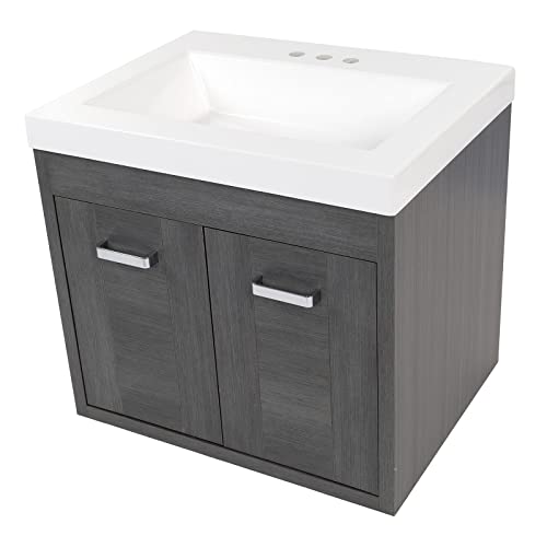 Spring Mill Cabinets Marlowe Floating Bathroom Vanity with 2-Door Cabinet and White Countertop with Integrated Sink, 24.5" W x 18.75" D x 22.25" H, Phantom