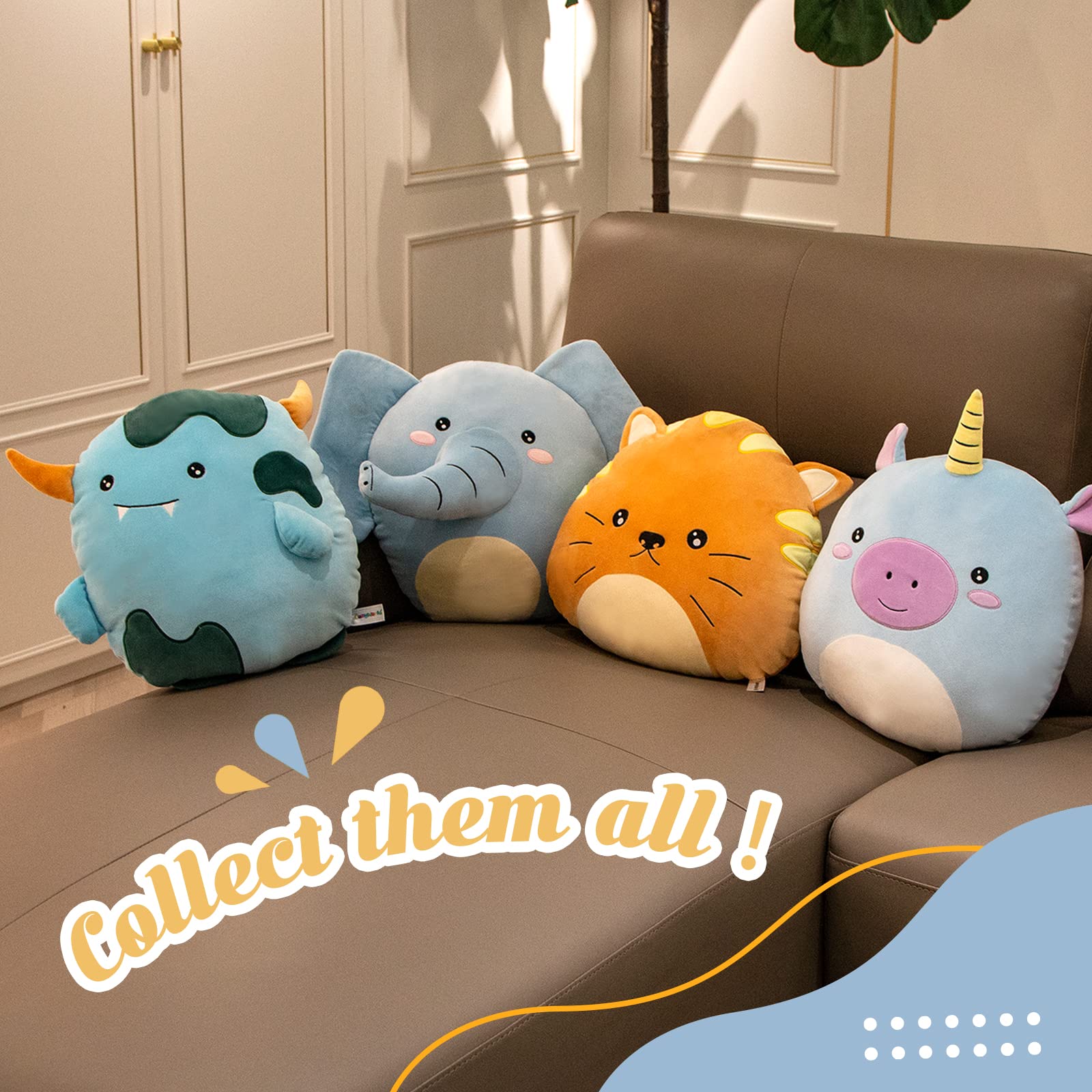 CozyWorld 15‘’ Cute Monster Stuffed Animal Plush Pillow Super Soft Sofa Cushion Stretchy Plushy Toy Decors Birthday Valentines Gifts