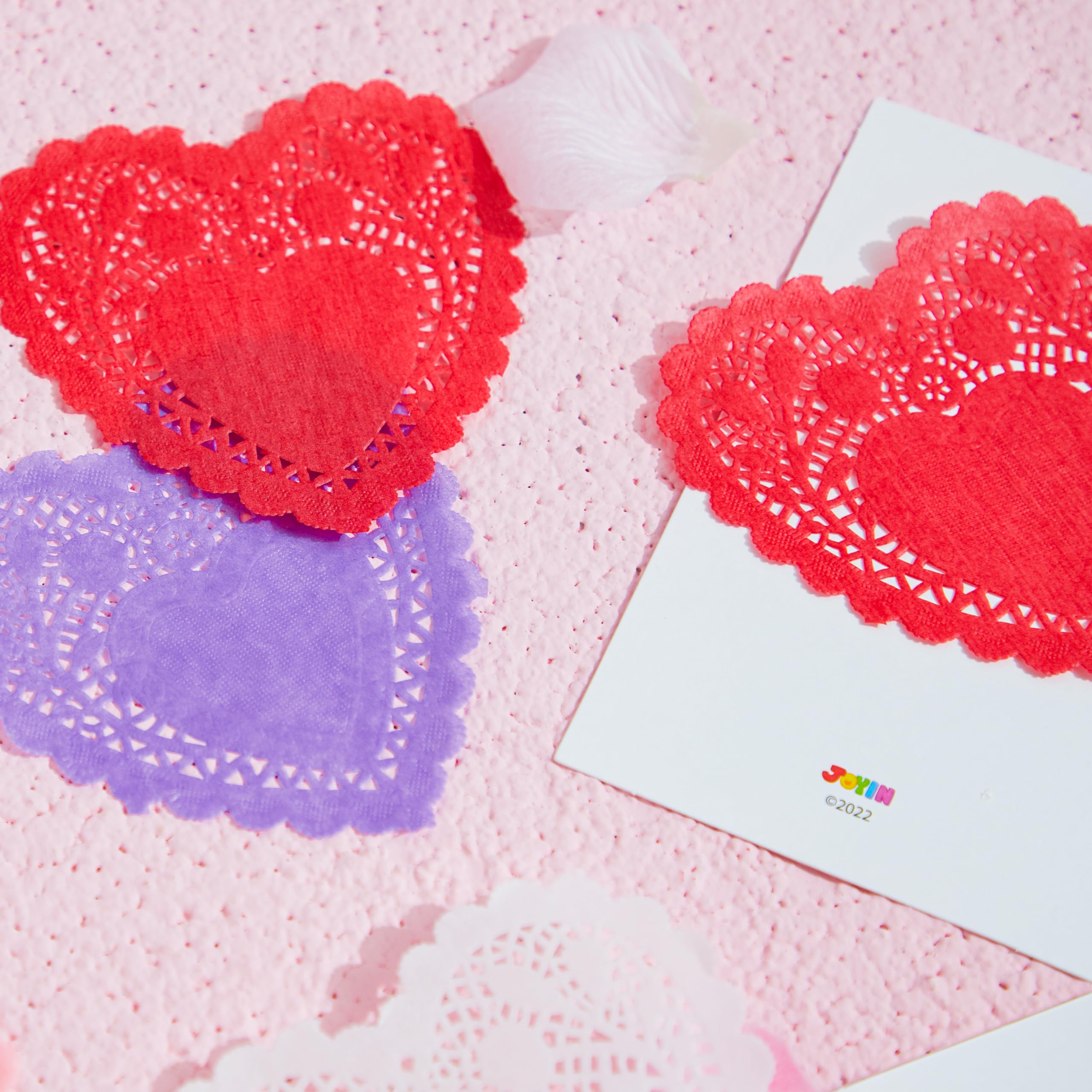 JOYIN 126+ Pcs Valentines Day Craft Gift Set with 100 Heart Doilies, 24 Pcs Foam Hearts & 2 Bags of Foam Heart Stickers for Kids, Tableware Decoration, Home Activitie, Kitchen Disposable Table Doilies