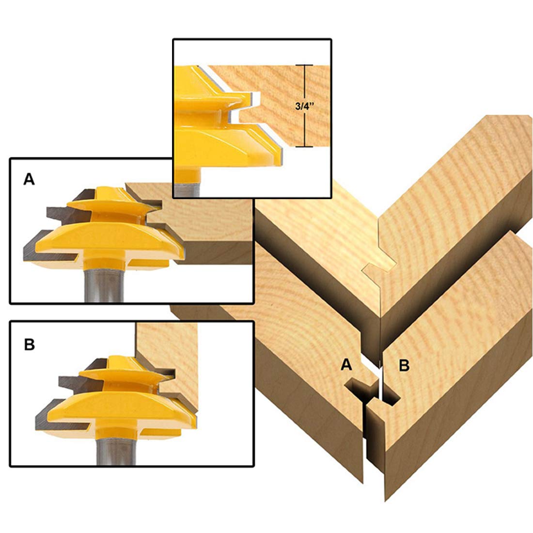 AxPower Tongue and Groove Router Bit Tool Set 1/2 Inch Shank with 45°Lock Miter Bit 1/2 Inch Shank T Shape Milling Cutter for Doors Tables Shelves DIY Woodworking and More
