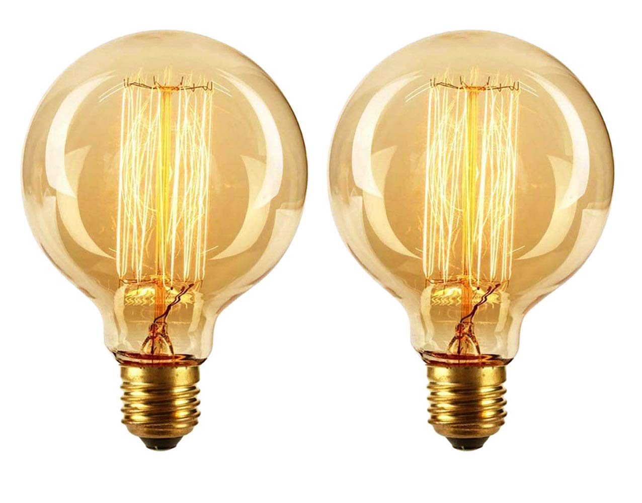 CTKcom Edison Vintage Filament G95 40W Light Bulbs Globe Round (2 Pack)- G95 E26/E27 Antique Incandescent Bulb Equivalent Warm White Lamps Squirrel Cage Filament For Loft Coffee Bar Restaurant Kitchen