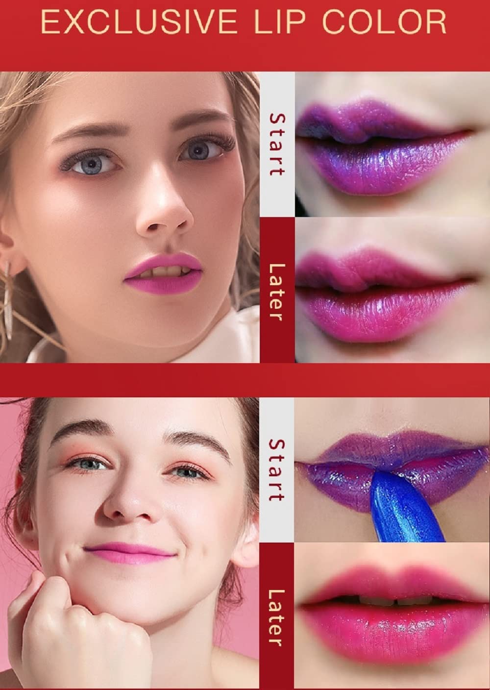 Axnzp Lipstick, 3 Color Magic Temperature Changing Lips, Long Lasting Waterproof Lip Balm Gloss for Women
