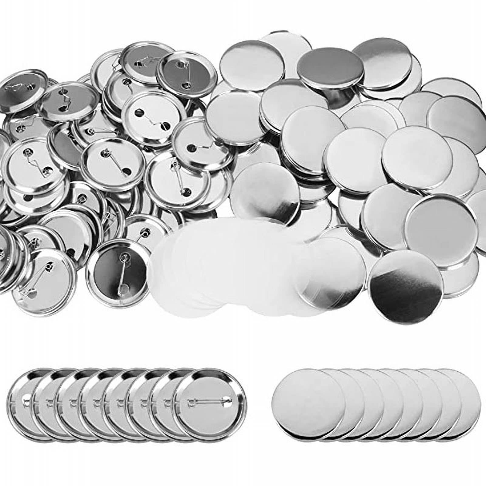 Blank Button Making Supplies, 25mm/1" Back Cover Pin Metal Shell & Clear Film Kits for Button Maker Machine, Sufficient Quantity Accessories for Customized Design DIY Badge 200 Sets