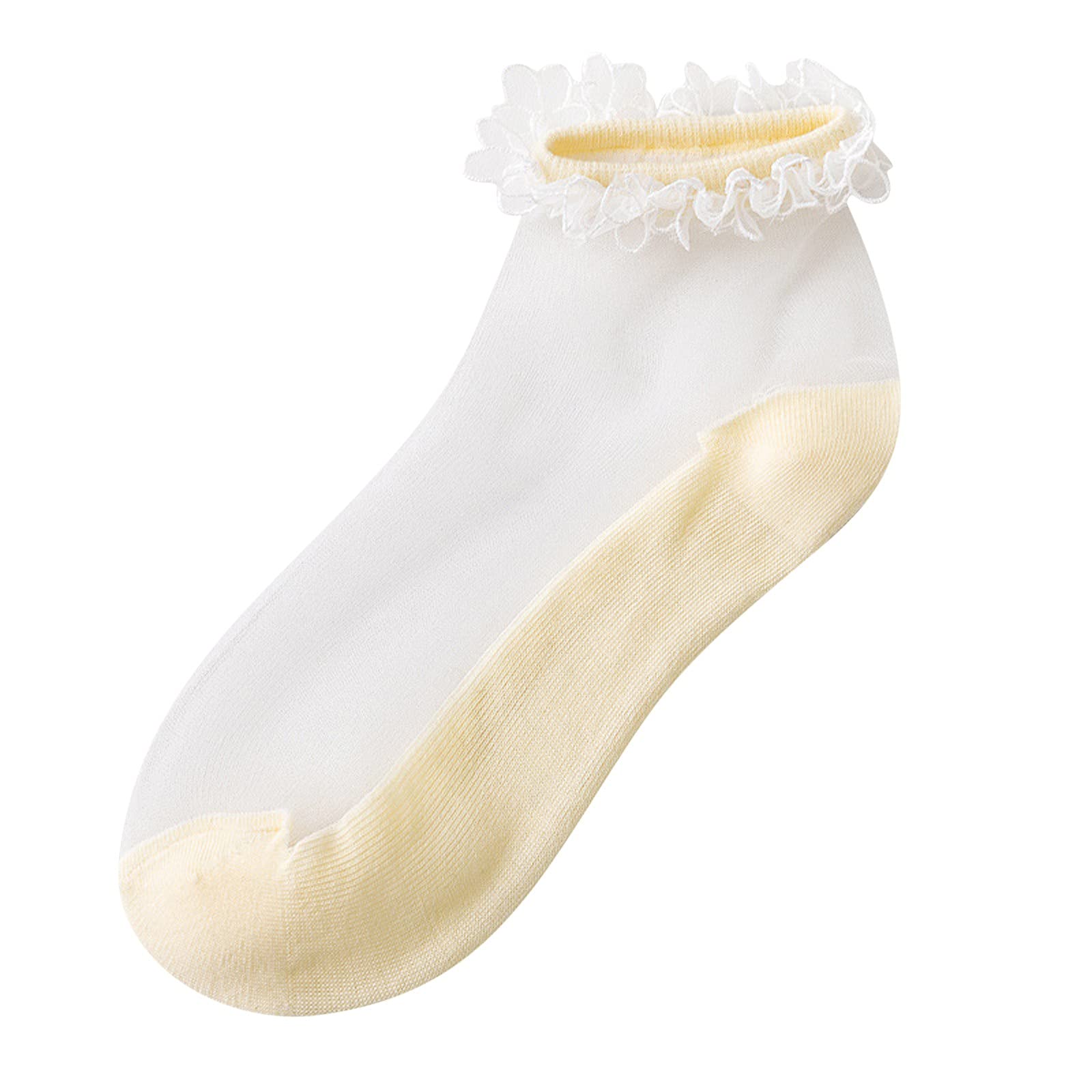 BGNTBUK Short Socks Solid Floral Mesh Women Cute Casual Breathable Splice Socks Mens Socks Shoe Size 13 (Yellow,One Size)