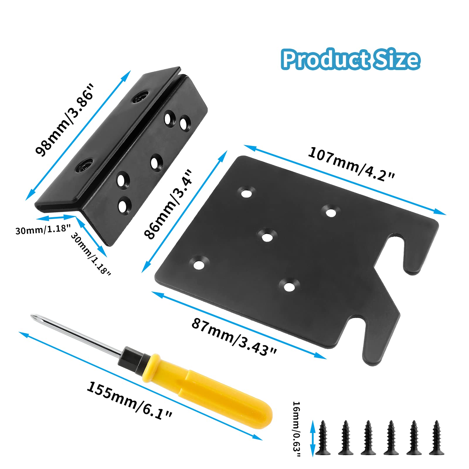 Biaungdo 2 Sets Bed Frame Bed Post Double Hook Slot Bracket, Metal 4.2" x 3.4" x 0.08" Heavy Duty Bed Rail Hooks Plates Bed Accessories for Wooden Bed Frame with Screws (Black)