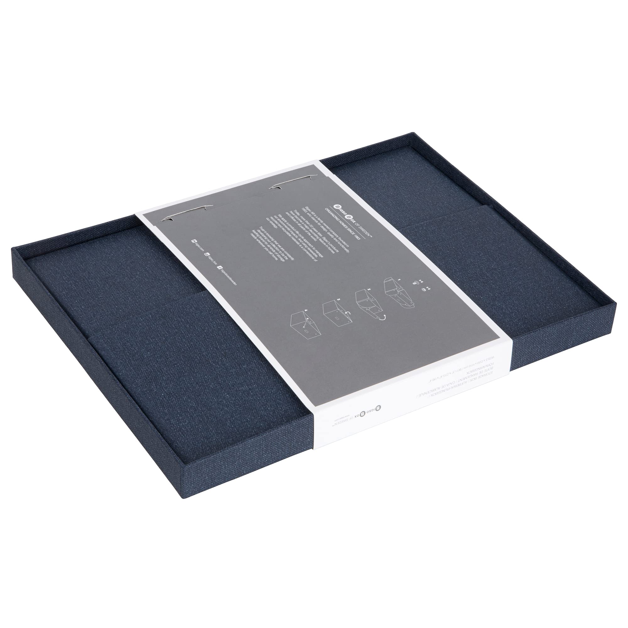 Bigso Katia KD Collapsible Storage Box | Photo Storage Box with Labelframe for Easy Identification | Simple Assembly without Tools | Decorative Storage Boxes with Lids | 11.3"x15.4"x6.4" | Blue
