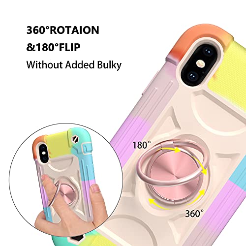 Cookiver for iPhone X/iPhone Xs Case 5.8 Inch with Ring Stand, with 2 Pack Glass Screen Protector,Heavy-Duty Shockproof Rugged Military Grade Cover with Magnetic Car Mount (Rainbow Pink)