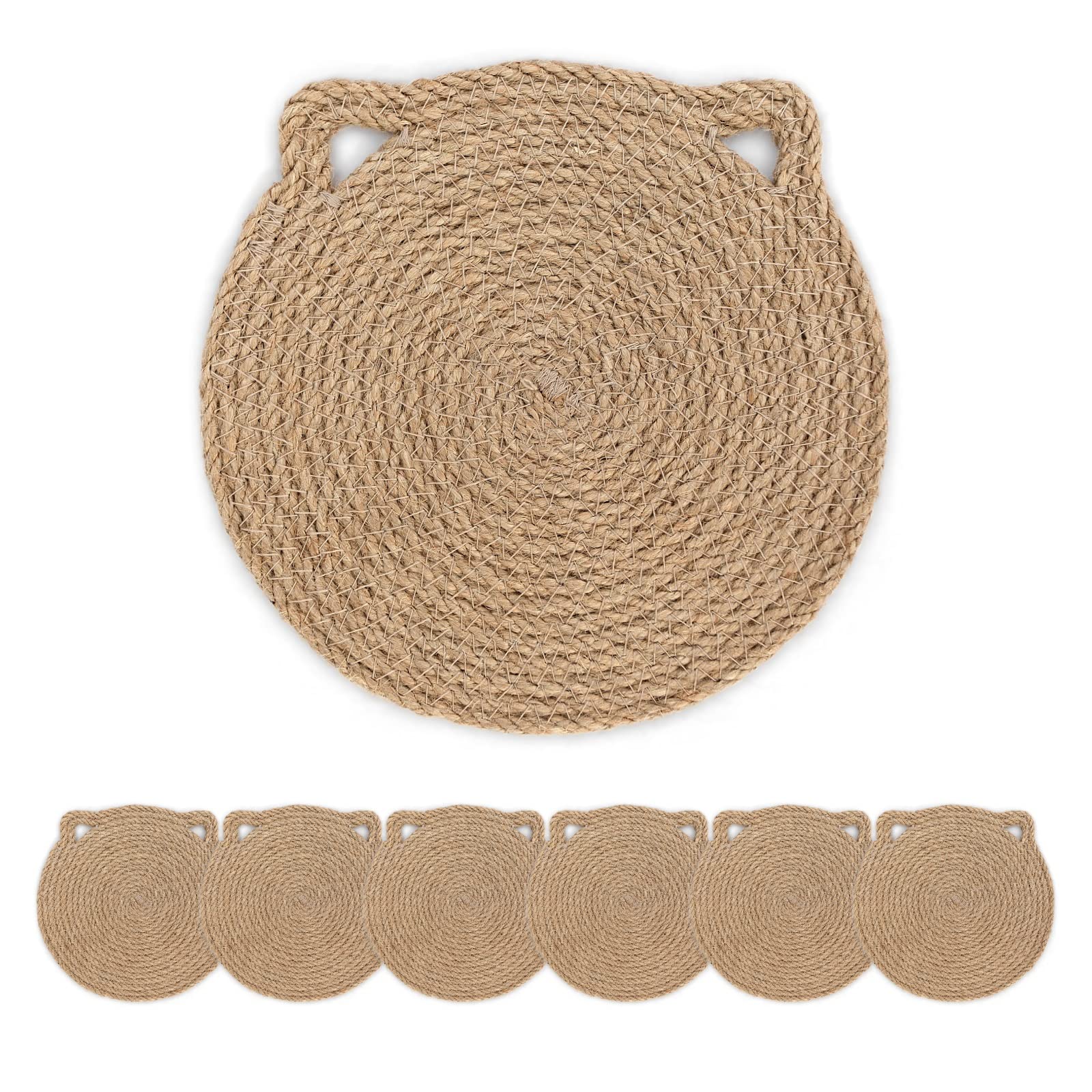 Boho Coasters for Drinks Absorbent, Set of 6 Jute Coasters for Coffee Table Dinning Table, Funny Cat Coasters 4.7 inch, Unique Farmhouse Coasters for Home Decor (4.7 inch)