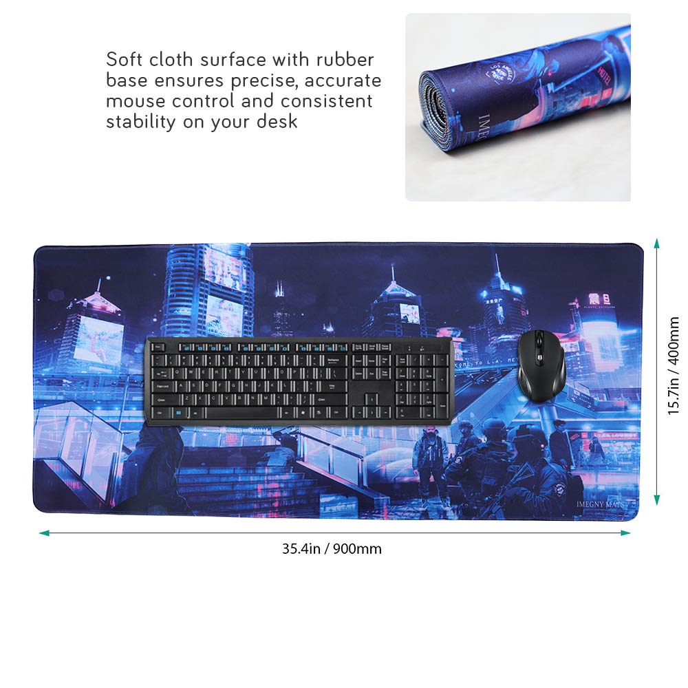 Imegny Large Gaming Mouse Pad, Extended XXL Desk Pad & Non-Slip Rubber Mat for Mice and Keyboard with Stitched Edges (90x40 zisecity006)