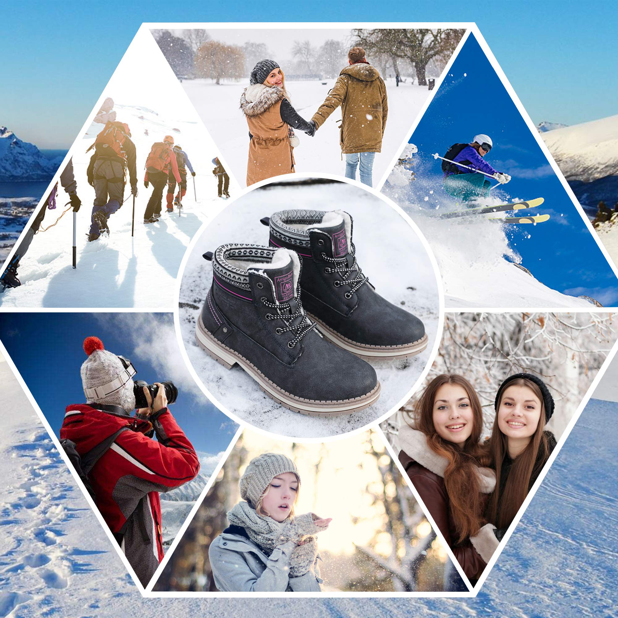 AX BOXING Womens Snow Boots Anti-slip Hiking Boots Water Resistant Warm Winter Shoes for Work Outdoor(Yellow Fur Lined,Size_5.5)