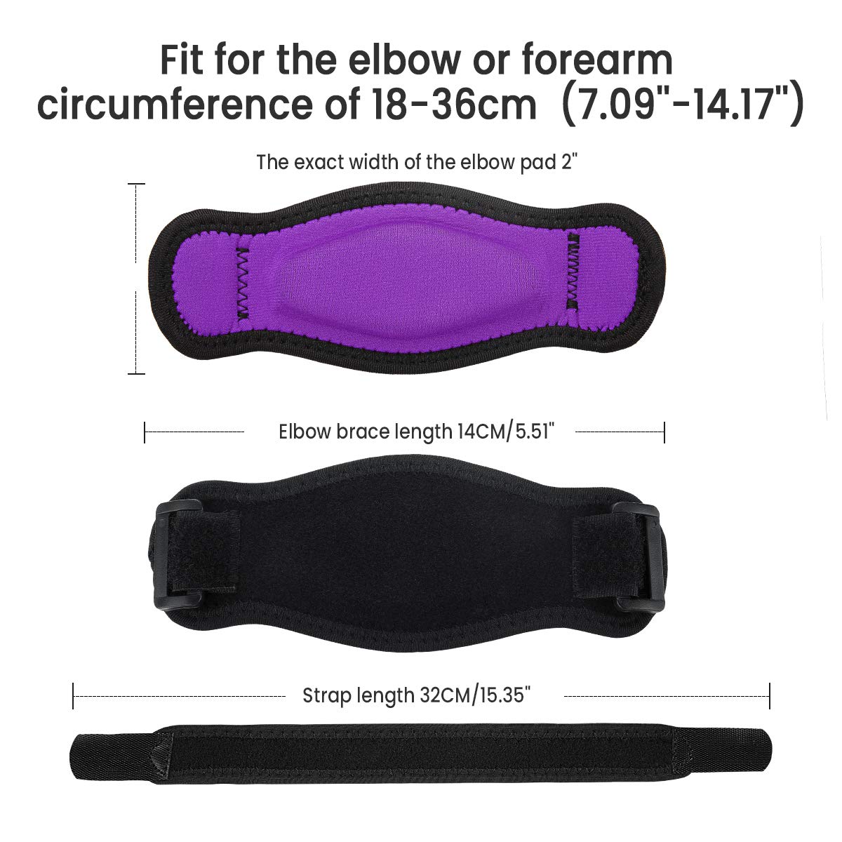 AVIDDA 2 Pack Tennis Elbow Brace with Compression Pad for Women and Men Golfers Elbow Brace for Tendonitis Pain Relief Purple