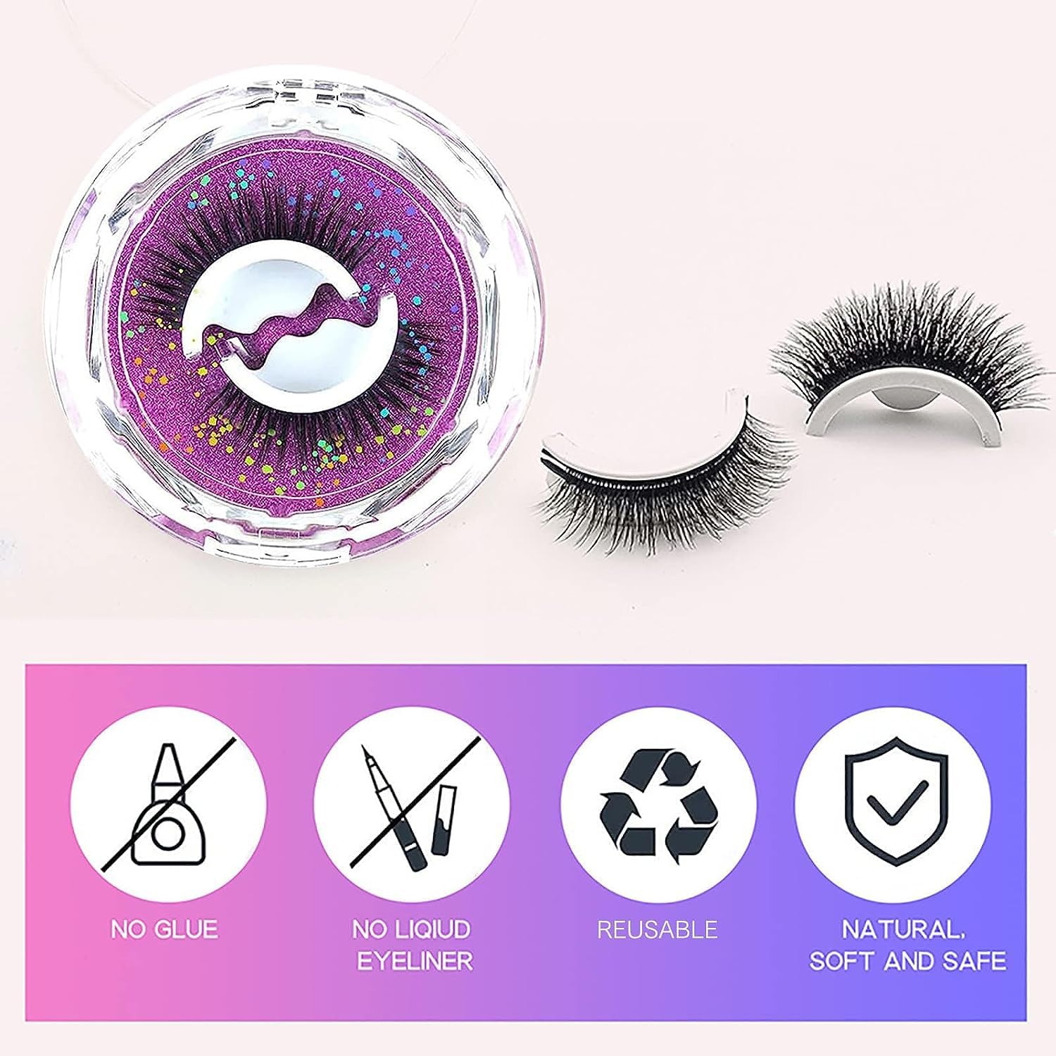 ASHEPANX Self Adhesive Eyelashes, Reusable Adhesive Eyelashes, Self Adhesive Eyelashes Reusable Self Sticking, Reusable Adhesive Eyelashes Natural Look, No Glue Eyelashes (2-Pairs)