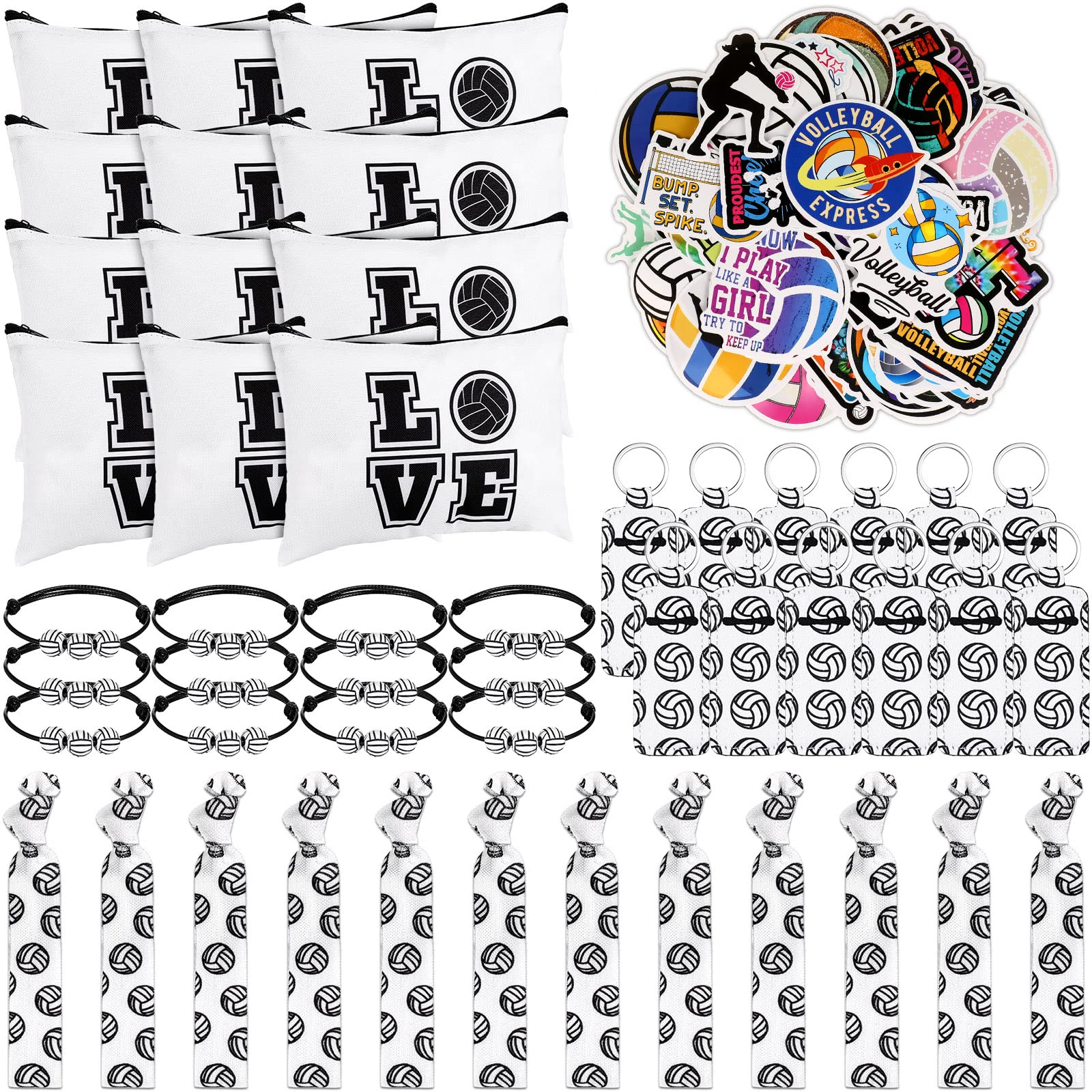 LEIFIDE 148 Pcs Volleyball Gifts Volleyball Party Favors Volleyball Team Gift Bags Bracelet Keychain Hair Ties Stickers Goodie Bags for Volleyball Birthday Decorations