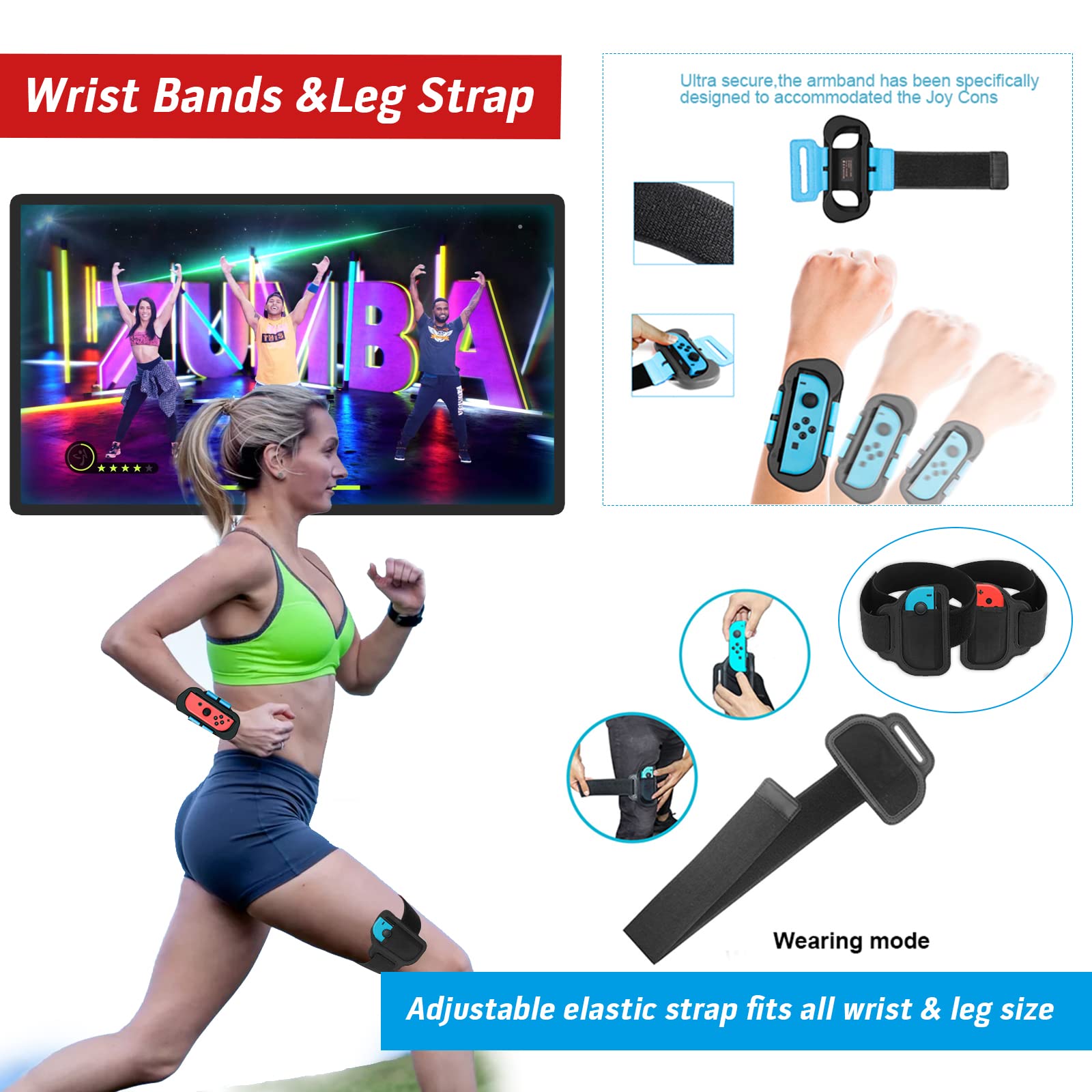Nargos 2023 Switch Sports Accessories Bundle 10 in 1 Kit for Switch & Switch OLED: Joy Con Grips for Instant Sports, Mario Golf Super Rush, Mario Tennis Ace, and Just Dance, Gift for Kids