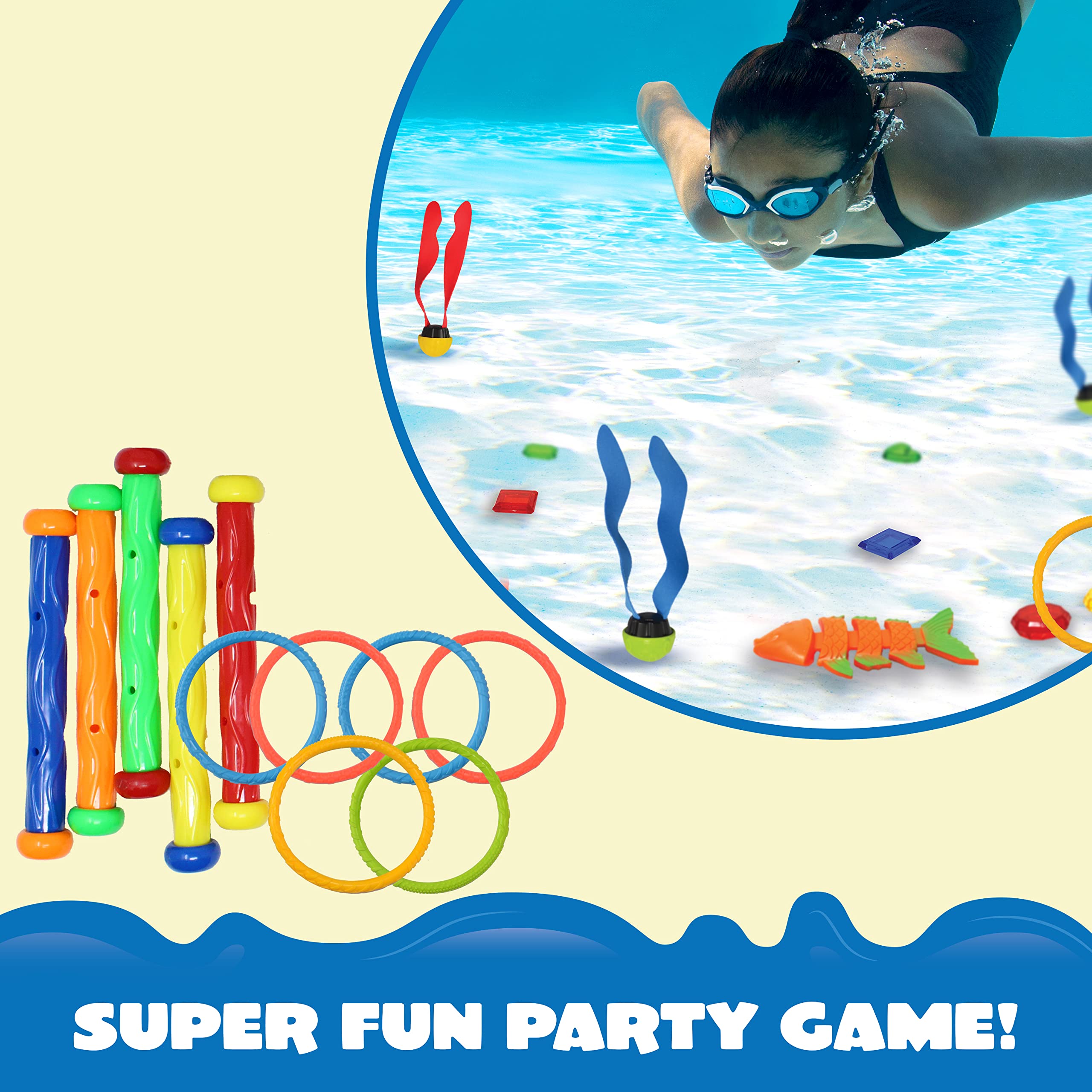 JOYIN 30 Pcs Diving Pool Toys for Kids Ages 3-12 Jumbo Set with Storage Bag Pool Games Summer Swim Water FishToys