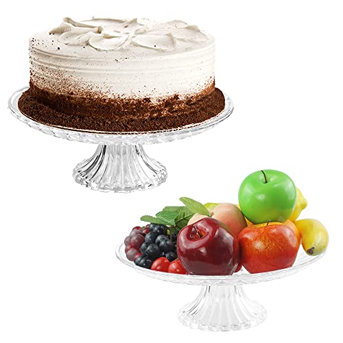 Cake Stand Dessert Display Pedestal - 12” Large Round Plastic Cake Stands Set of 2 - Table Cupcake Holder with Base - Clear Crystal Cake Plate Server Platter Serving Tray for Wedding Birthday Party