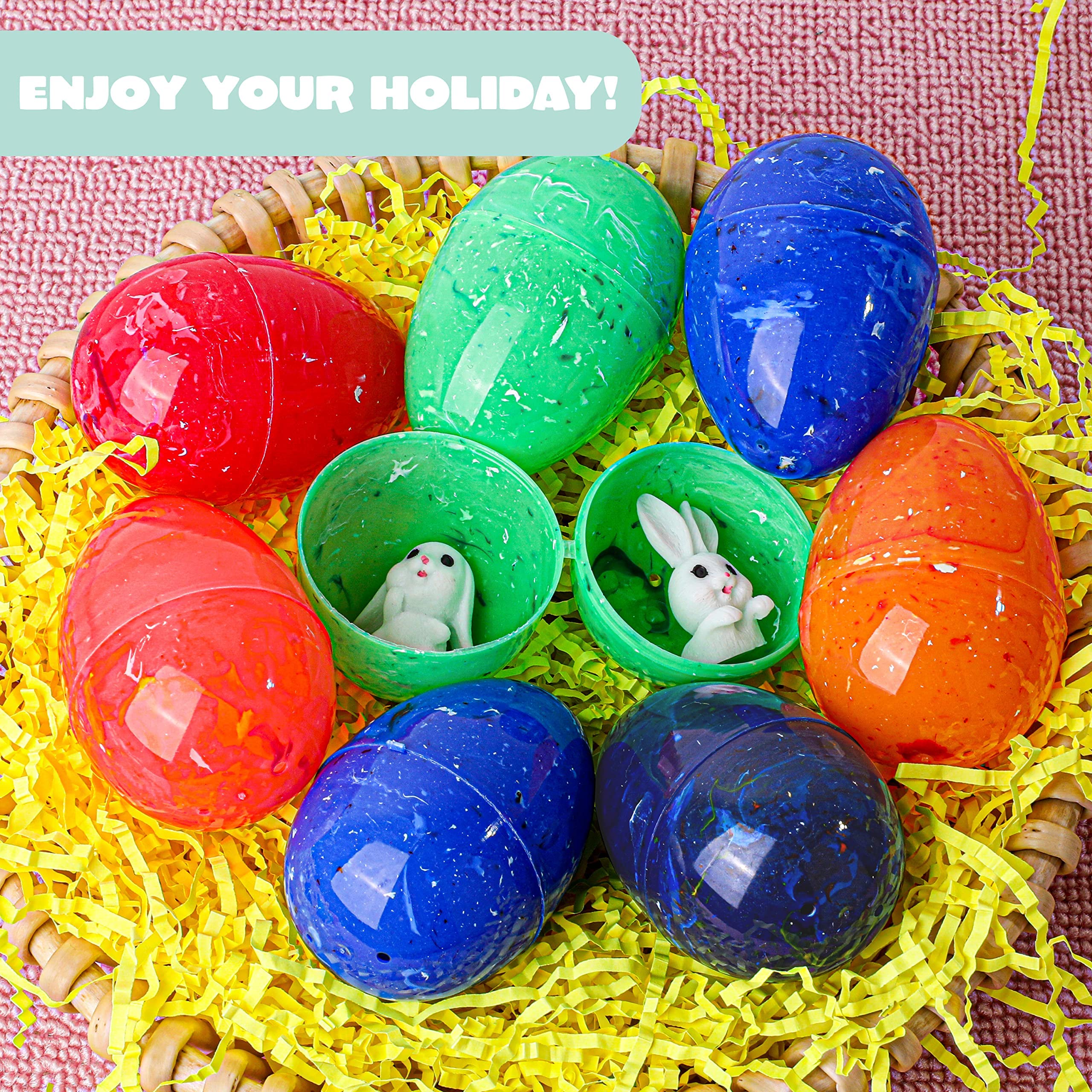 JOYIN 30 Pcs Plastic Iridescent Printed Bright Easter Eggs 3.15" Tall for Easter Hunt, Basket Stuffers Fillers, Classroom Prize Supplies, Filling Treats and Party Favor