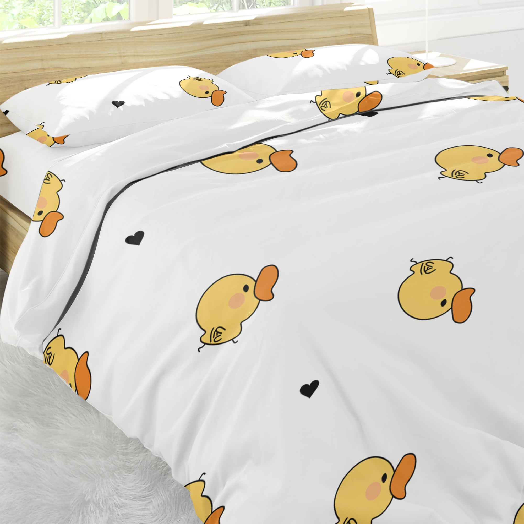 Peripus Duvet Cover Queen Size Bedding Sets β 4 Piece Machine Wash Bed Set with 1 Duvet Cover, 1 Bed Sheet & 2 Pillow Case, Polyester Fabric for All Seasons (Happy Duck)
