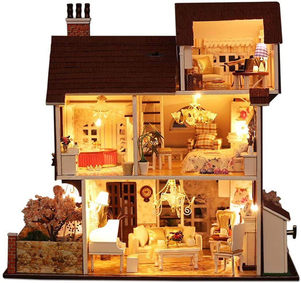 DIY Miniature Dollhouse Kit with Music Box Rylai 3D Puzzle Challenge for Adult Kids (Flower Town)