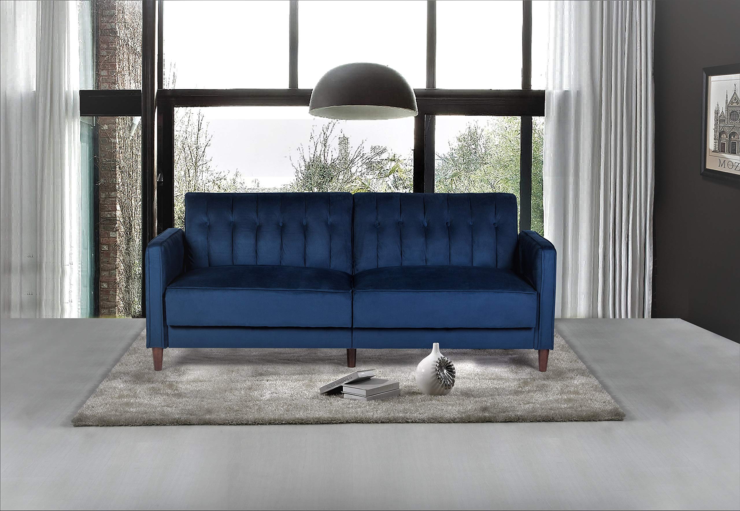 Container Furniture Direct Anastasia Mid Century Modern Velvet Tufted Convertible Sleeper Sofa, 81", Green