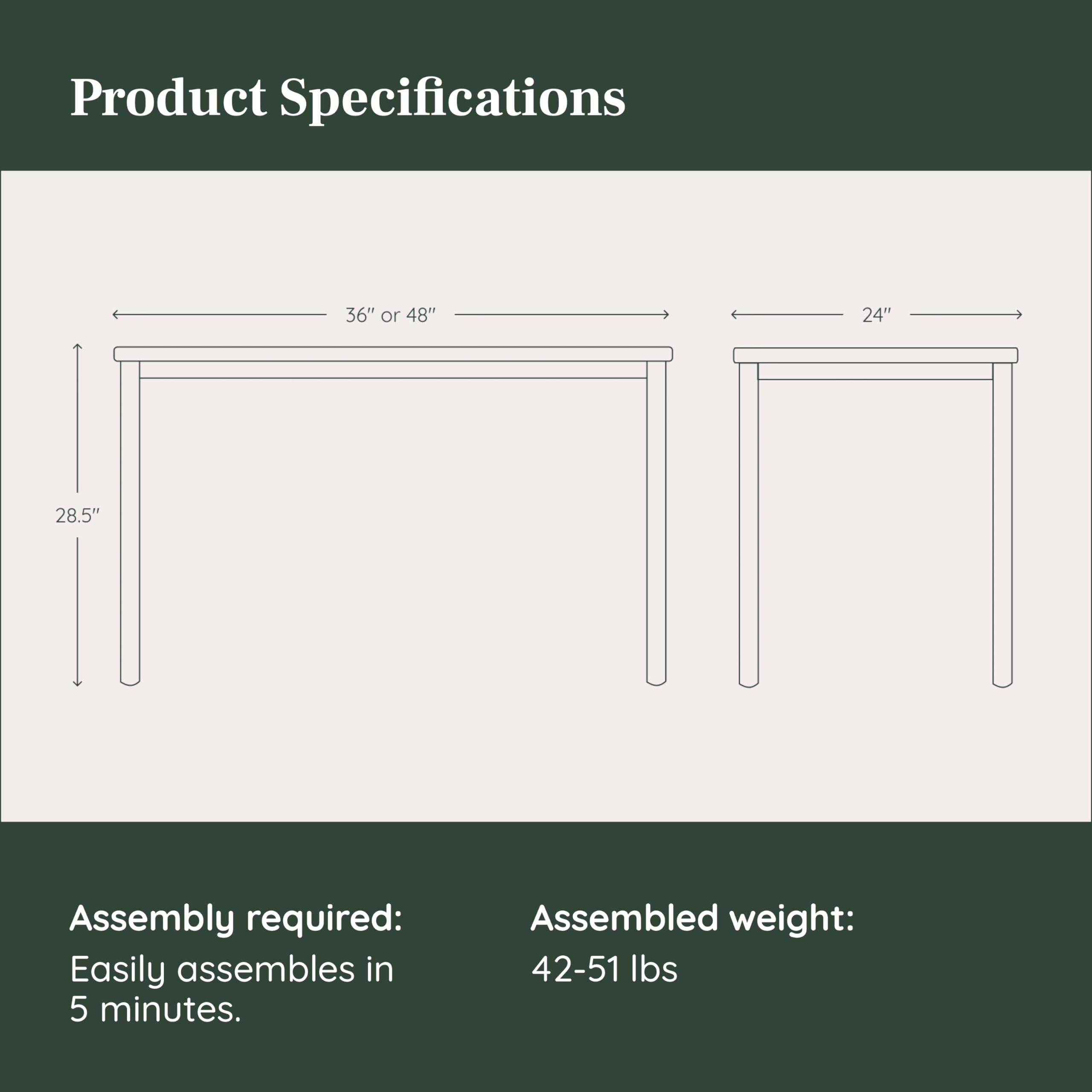 Branch Daily Desk - Functional at Home Office Desk with Effortless Assembly, Timeless Design, Rounded Corners, and Built-in Cable Notch - 48” W x 28.5” H x 24” D - Sage Work Table
