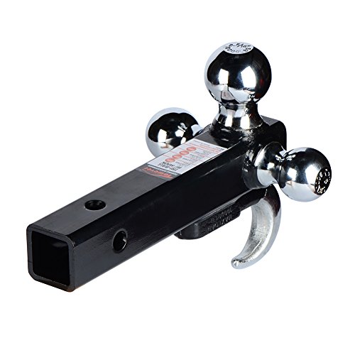 Towever 84180 Trailer Hitch Tri Ball Mount with Hook, 3 Ball Hitch Fit for Towing Hitch 2 inch Receiver (Hollow Shank Tow Hitch, Black&Chrome)